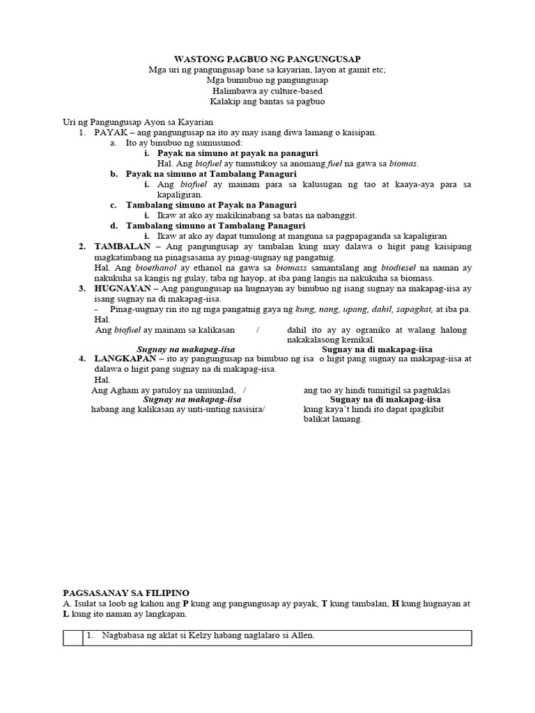 Wastong Pagbuo NG Pangungusap | PDF