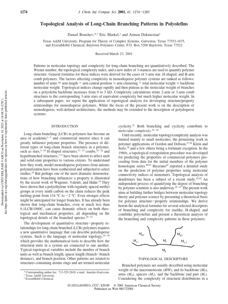 Bonchev Et Al 2001 Topological Analysis of Long Chain Branching ...