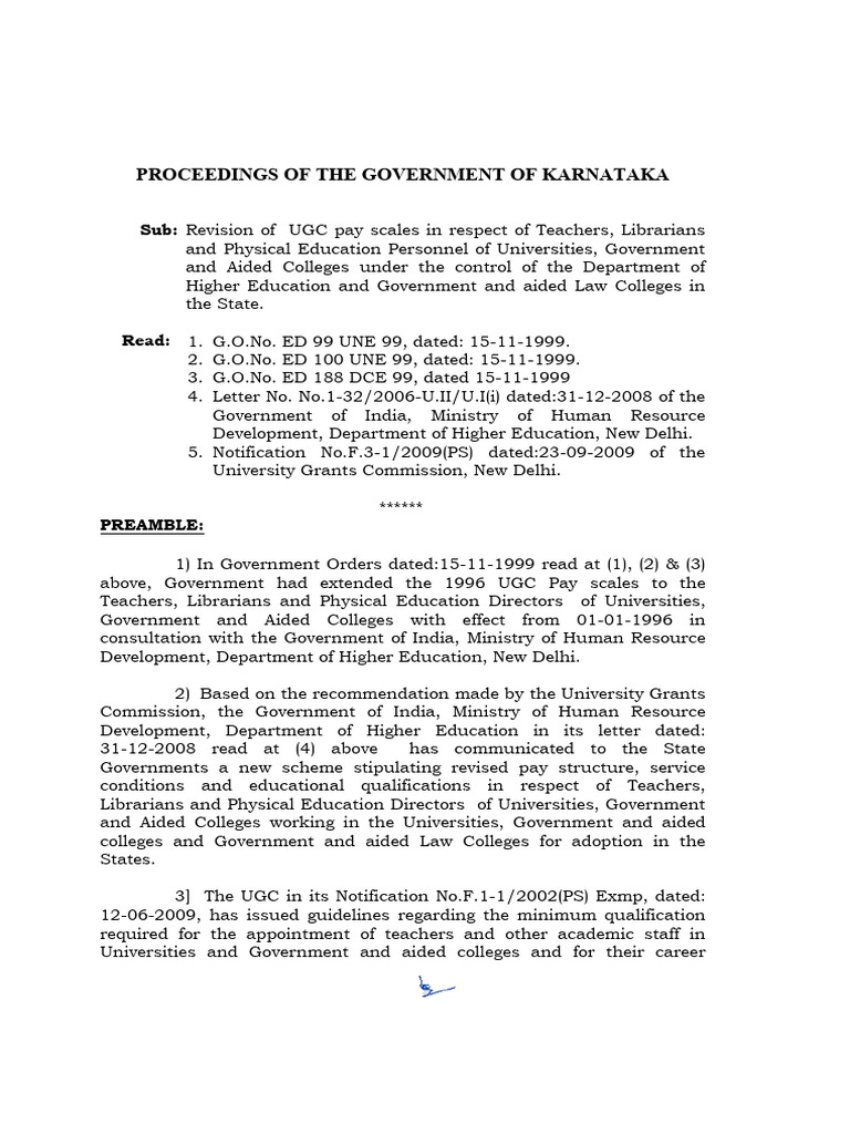 Karnataka UGC Pay Scale Revision | PDF | Academic Degree | Doctor Of ...