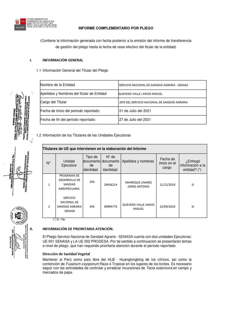 Informe Complementario Senasa | PDF | Presupuesto