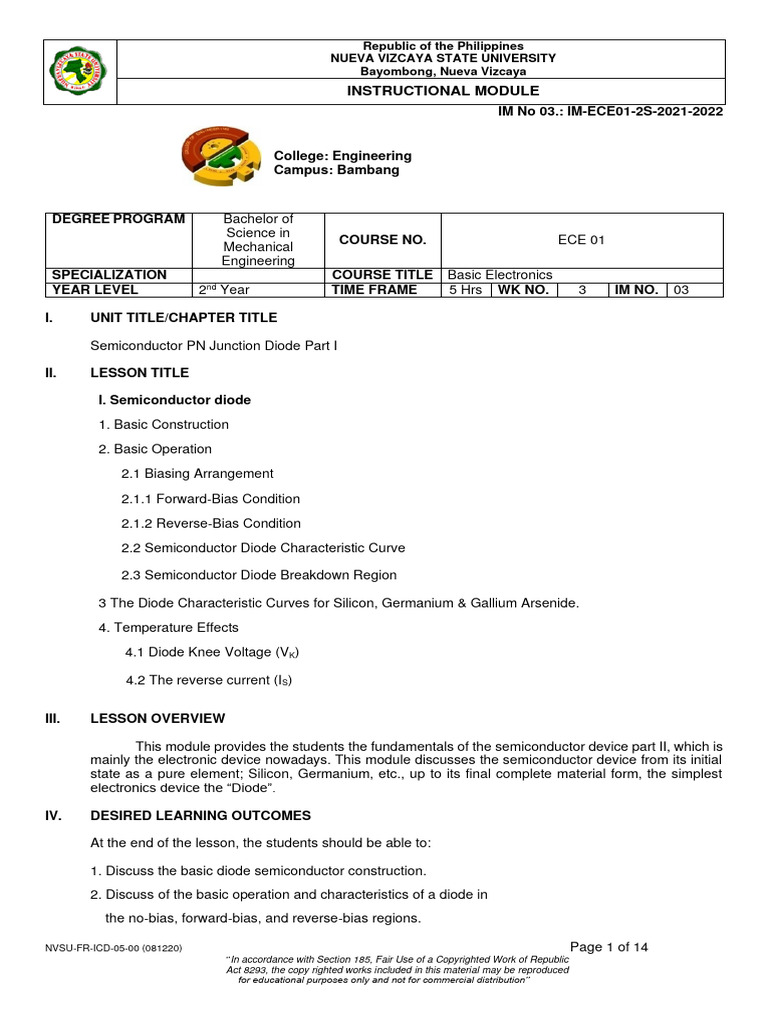 IM03 Basic Electronics | PDF | P–N Junction | Diode
