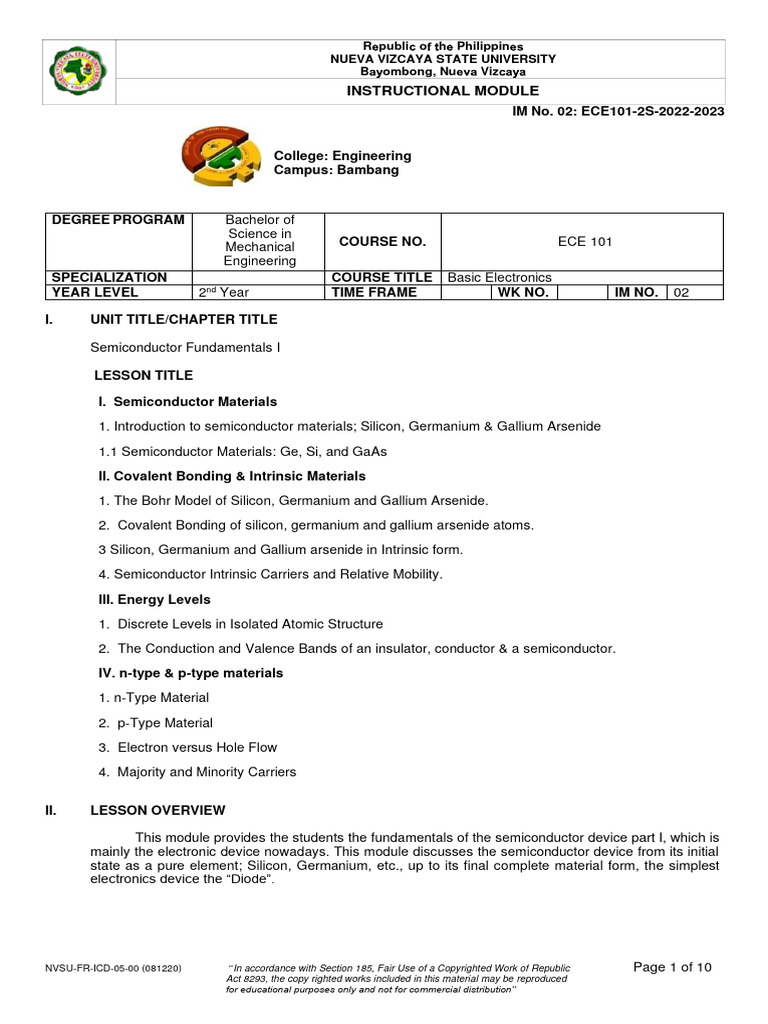 IM02 Basic Electronics 2023 | PDF | Semiconductors | Gallium Arsenide