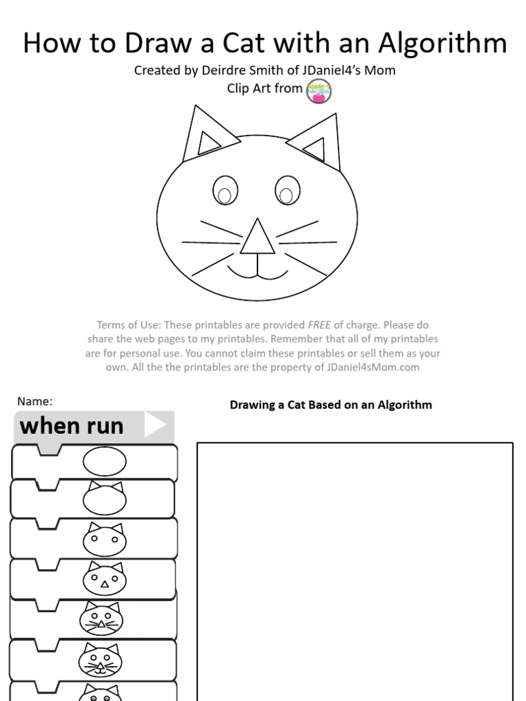 Drawing a Cat With an Algorithm Coding Worksheets | PDF