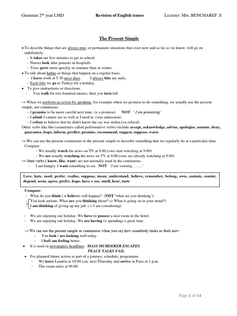 (Gram) Lecture 1 - Tenses | PDF | Grammatical Tense | Language Mechanics
