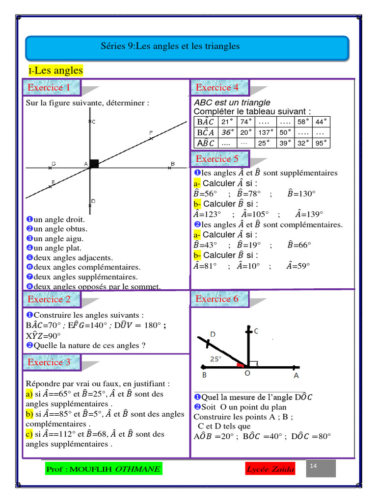 Angles et Triangles : Exercices 5ème | PDF | Triangle | Angle