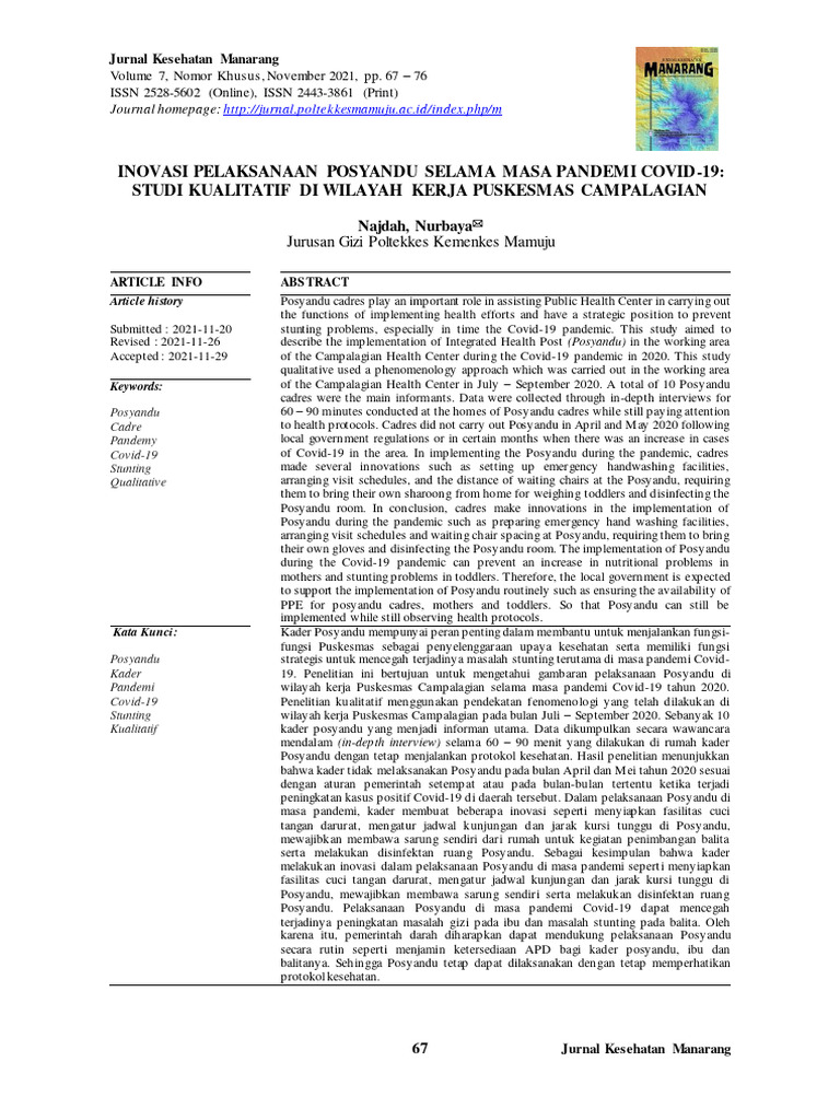 Inovasi Pelaksanaan Posyandu Selama Masa Pandemi Covid - 19: Studi Kualitatif Di Wilayah Kerja ...