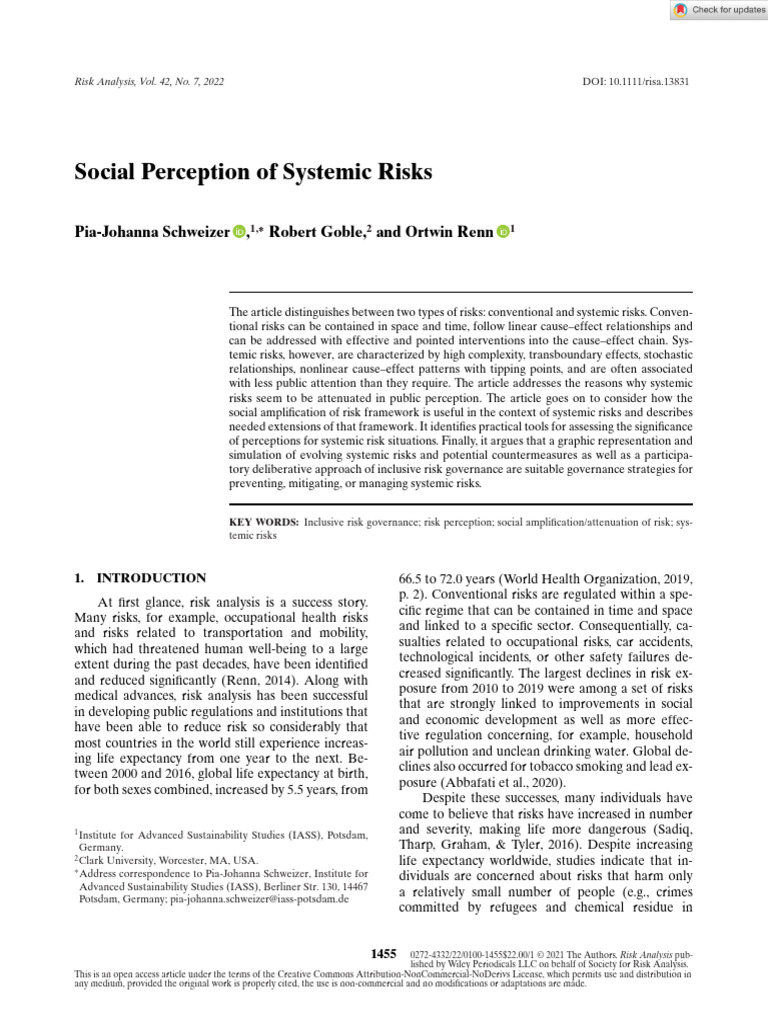 Social Perception of Systemic Risks | PDF | Risk | Systemic Risk