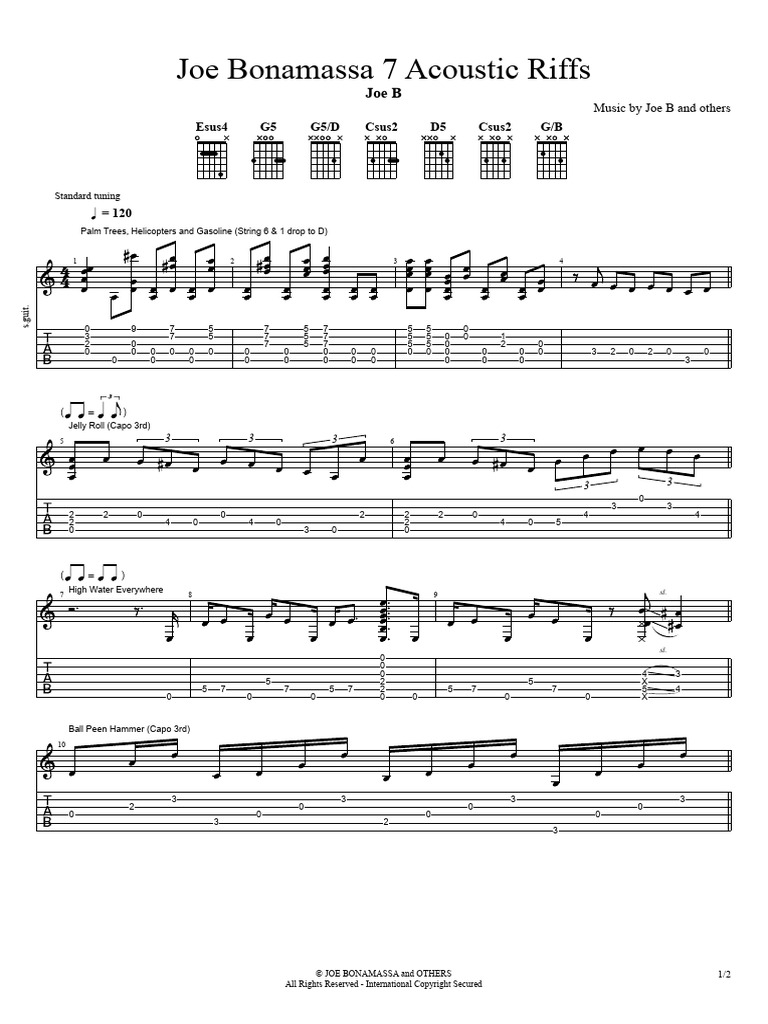Joe Bonamassa 7 Acoustic Riffs | PDF | Guitar Family Instruments | Chordophones