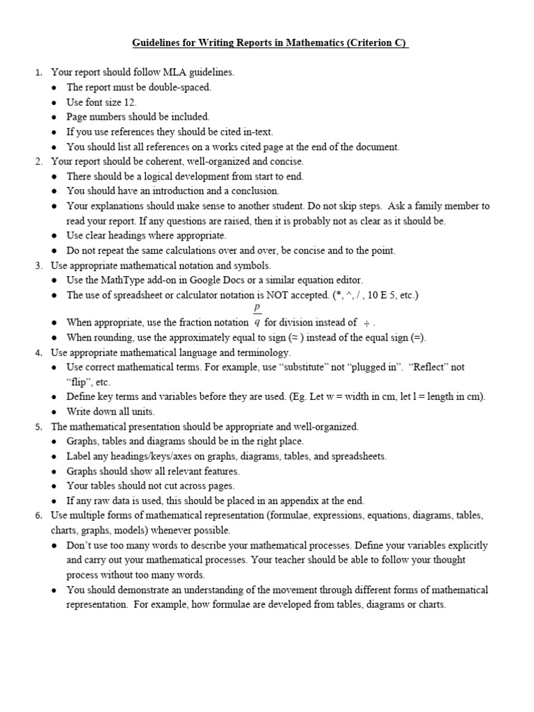 Report Writing Guide For Criterion C MYP Mathematics 1707785436 | PDF ...