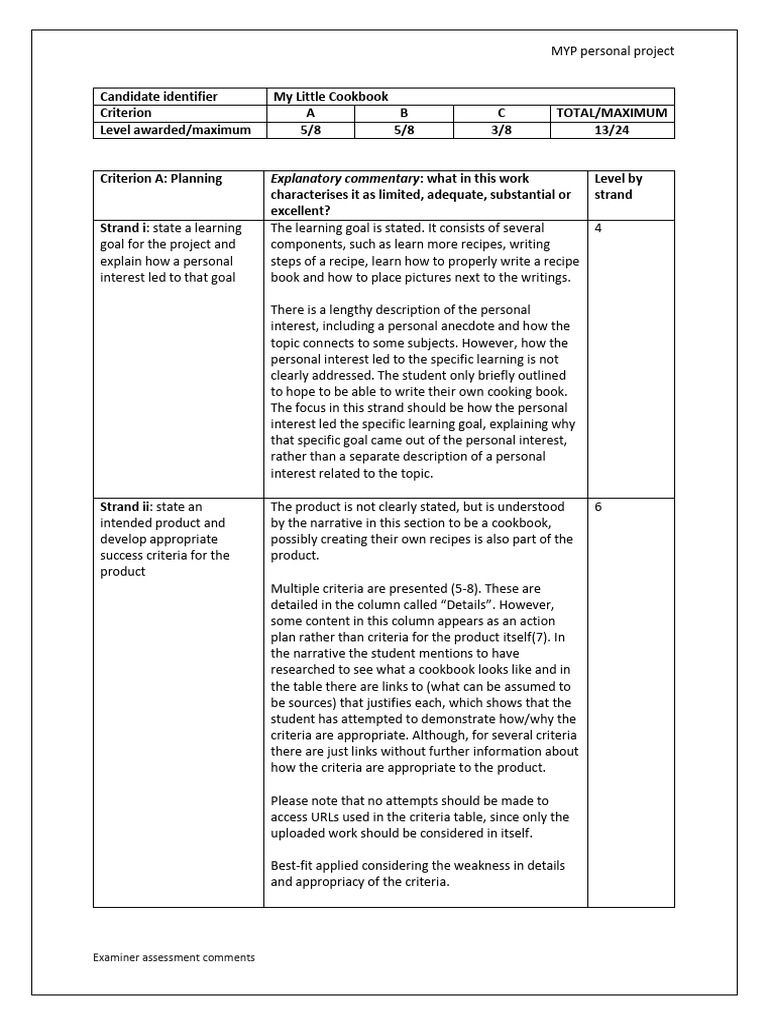 MYP Project: My Little Cookbook Review | PDF | Goal | Recipe