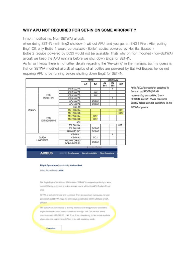 APU Necessity for SET-IN on Aircraft | PDF
