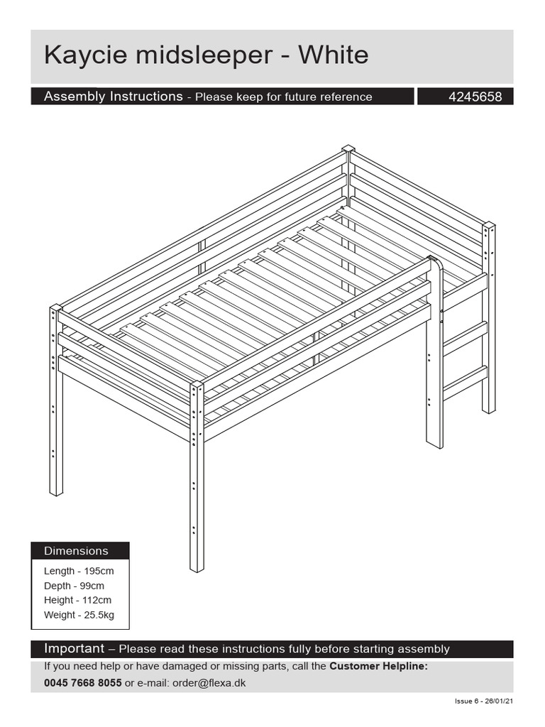 Kaycie Mid Sleeper Assembly Guide | PDF | Bed | Screw