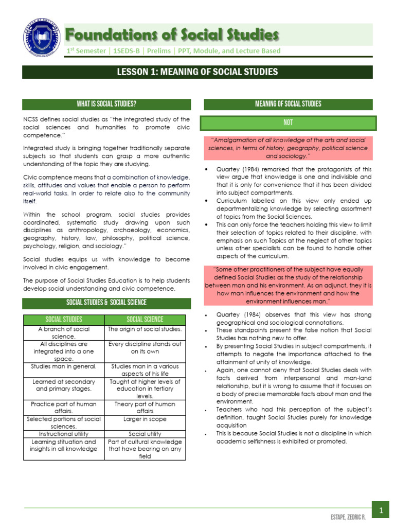 Transes-Foundations of Social Studies-M1 | PDF | Curriculum | Social ...