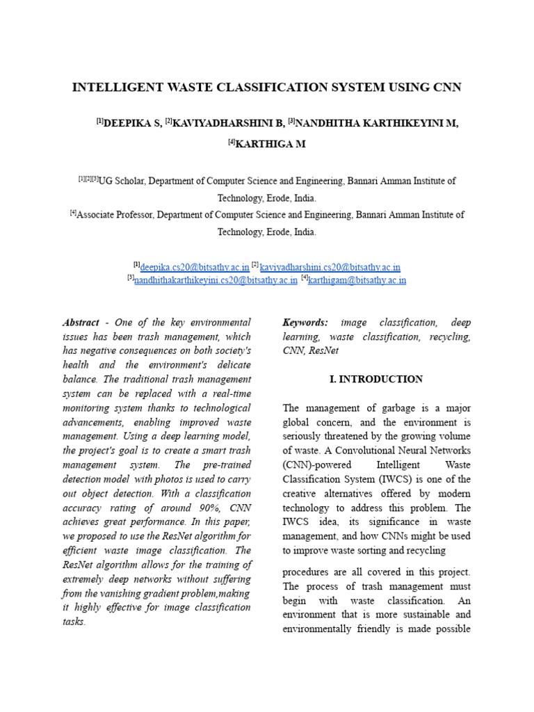 Intelligent Waste Classification with CNN | PDF | Recycling | Deep Learning