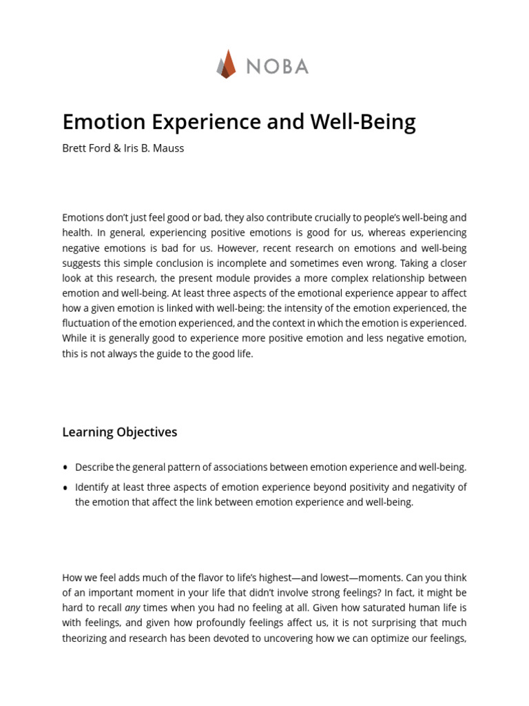 Emotion Experience and Well-Being | PDF | Emotions | Feeling
