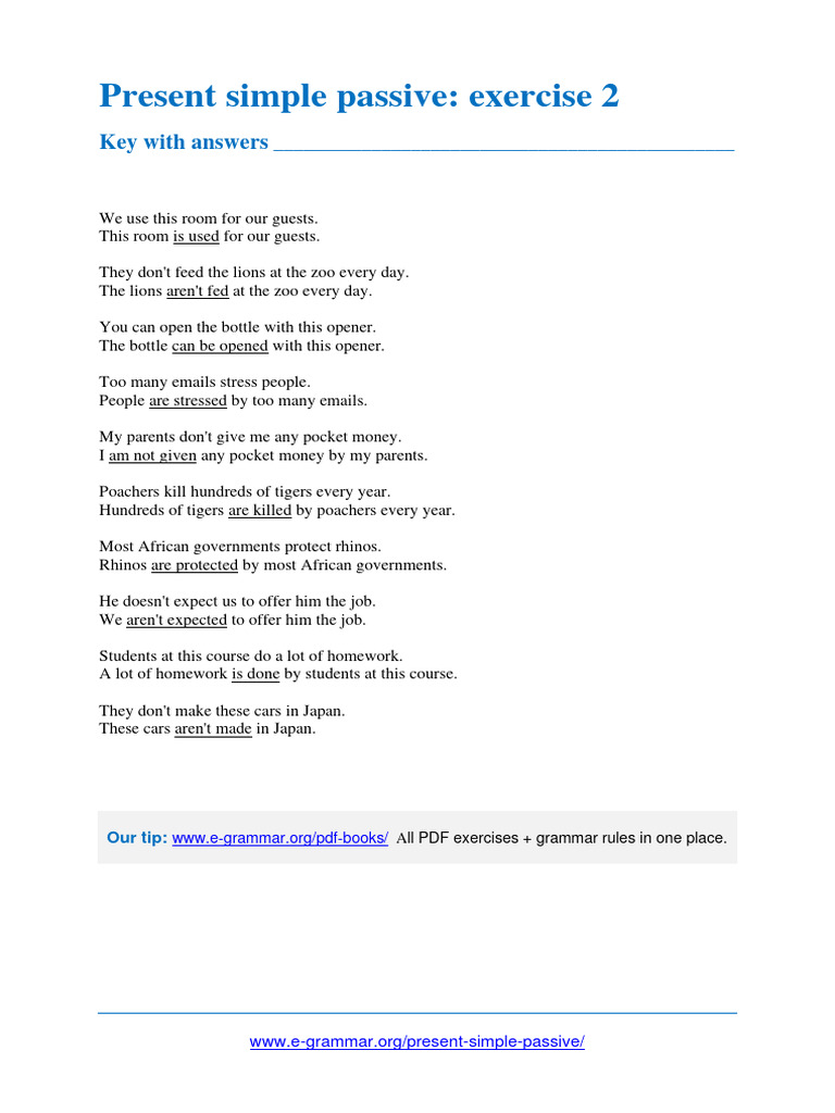 Present Simple Passive Exercise 2 Key | PDF