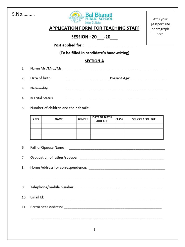 Teacher Application Form | PDF