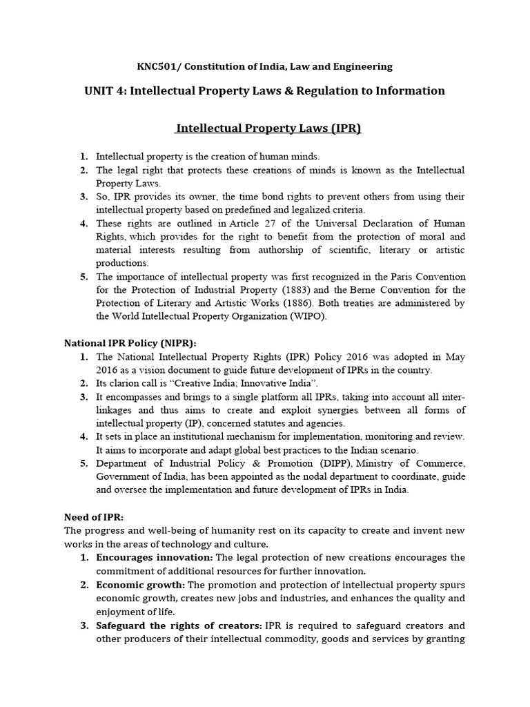 Unit 4 - IPR & Regulation To Information | PDF | Patent | Patent ...