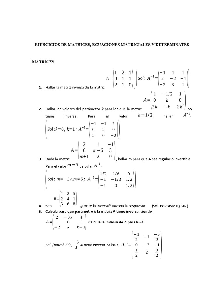 Ejercicios de Álgebra Matricial | PDF | Matriz (Matemáticas) | Objetos ...