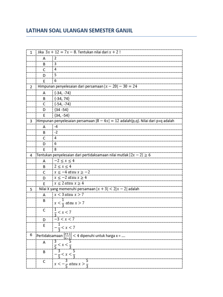 Latihan Soal Matematika Semester Ganjil | PDF