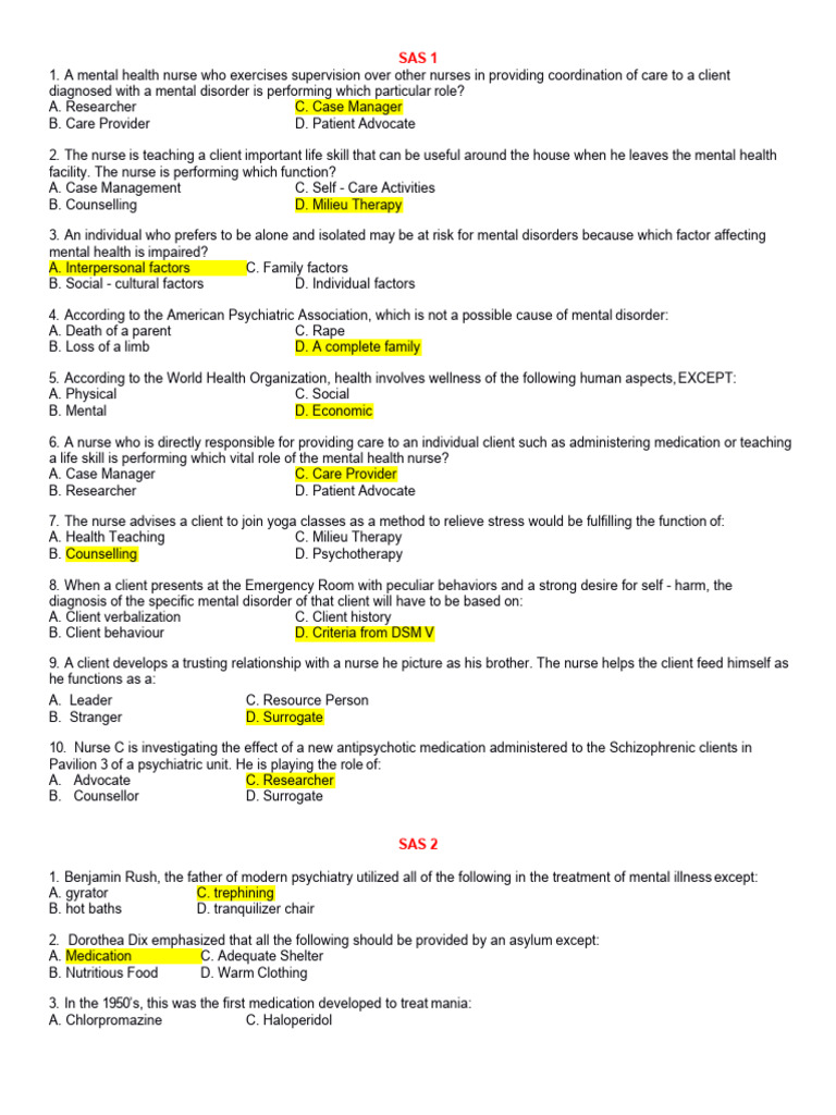 Sas Psych Answers2 | PDF | Phobia | Play Therapy