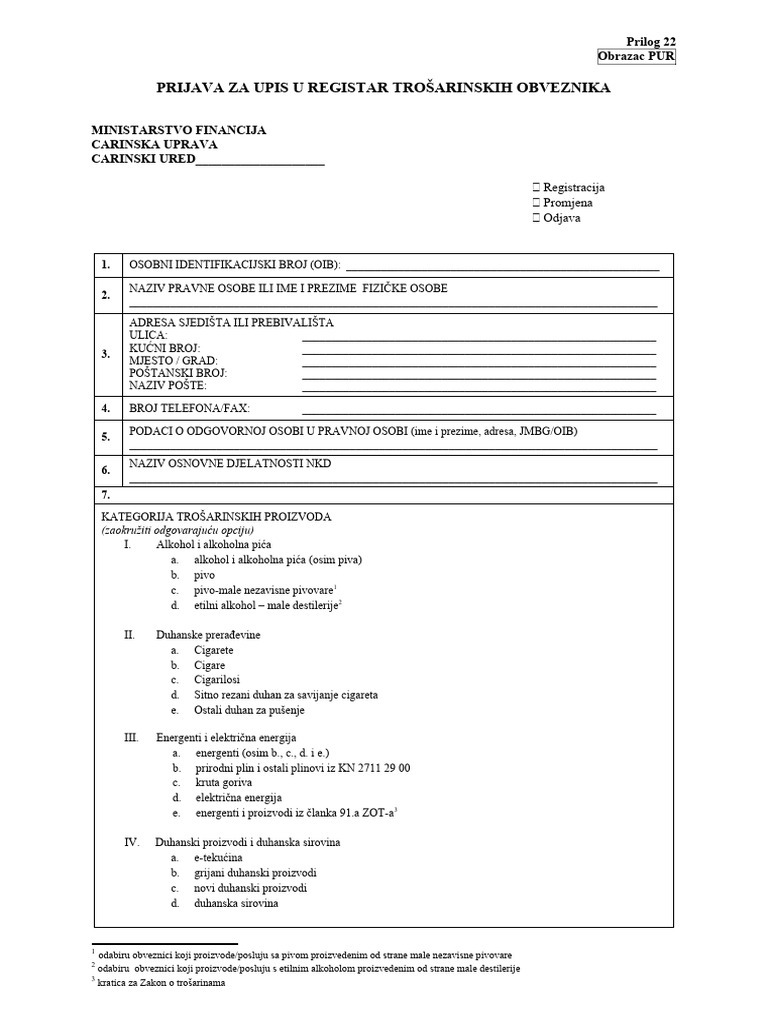 Prilog 22 - Obrazac PUR | PDF
