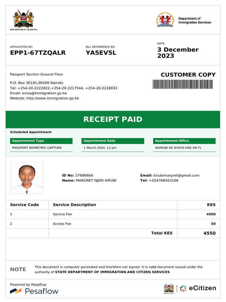Epp1-67tzqalr-Immigration Receipt | PDF | Passport | Access Control