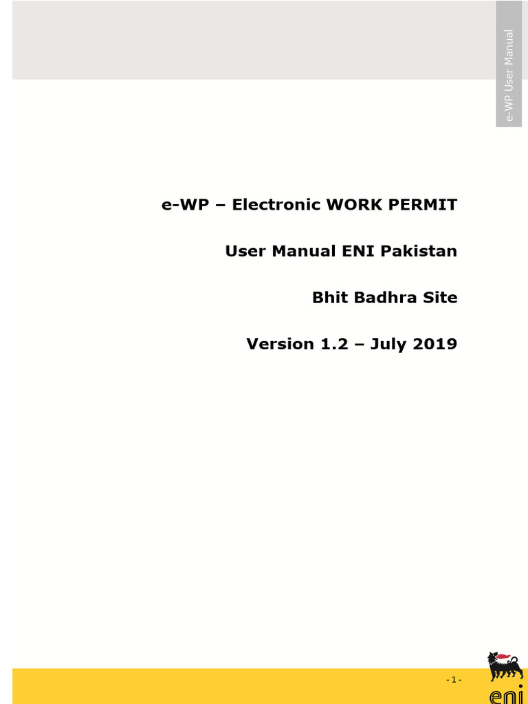 TUG - E-WP Application - Manual - EN - Eni Bhit Badhra Rev 1.2 | PDF
