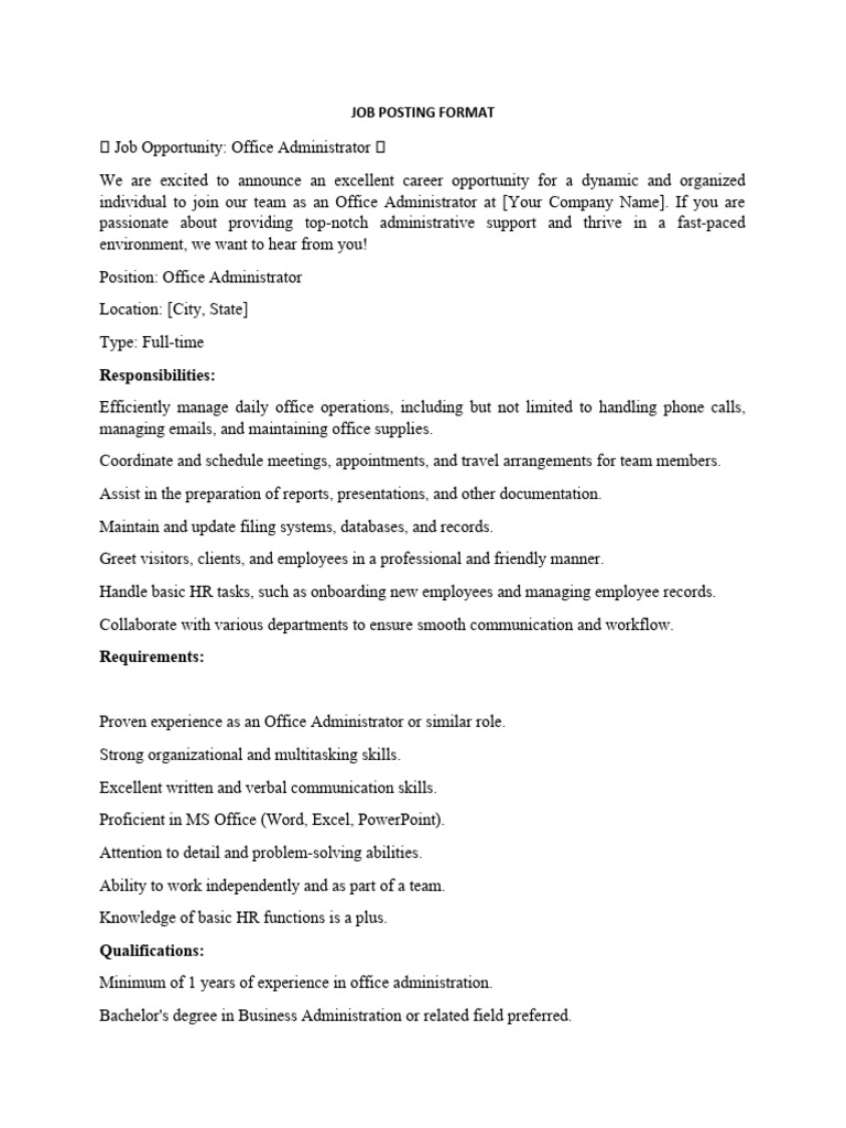 JOB POSTING FORMAT | PDF | Résumé | Companies Of The United States