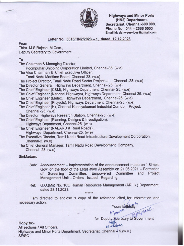 6816 - G.O.ms. 105 - Human Resources Dept - Dated 28.11.2023 | PDF