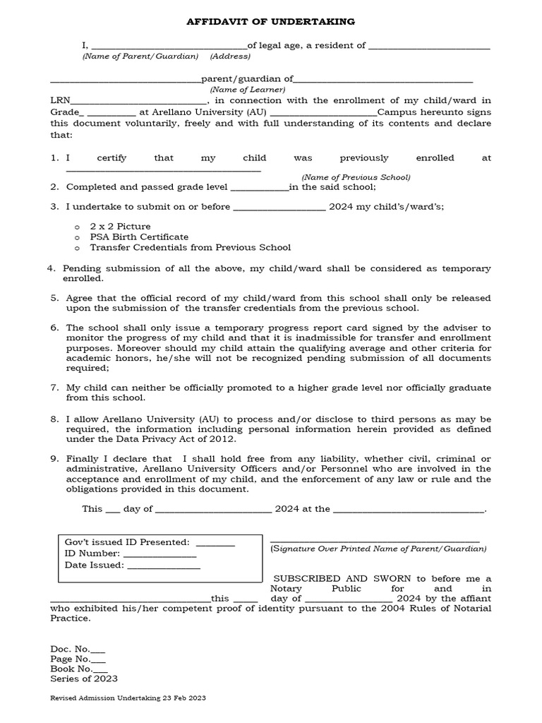 Undertaking 2024 2025 | PDF | Affidavit | Common Law