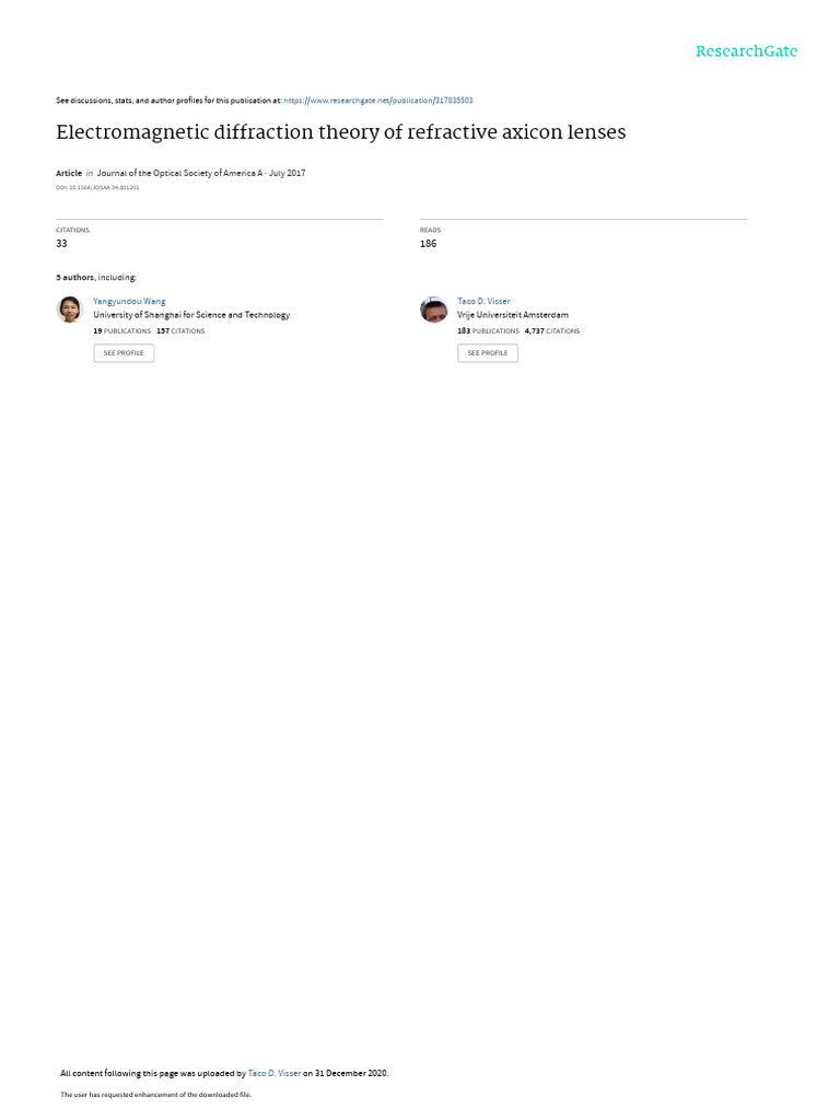 Axicon | PDF | Optics | Diffraction