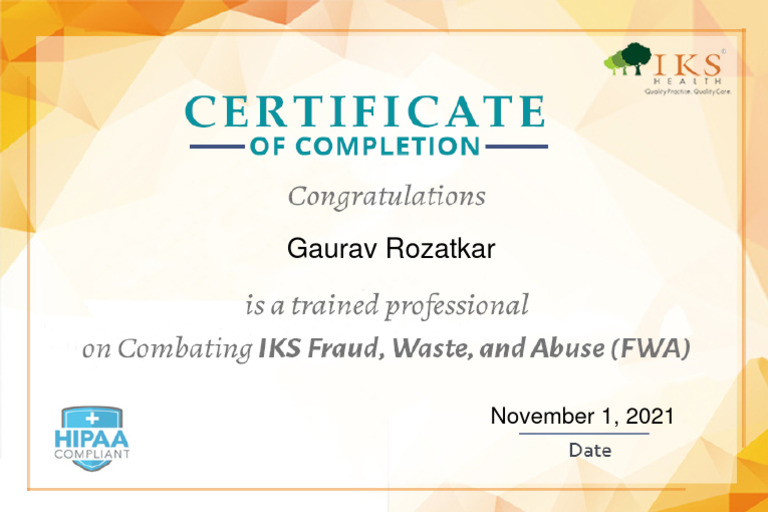 HIPPA Certificate | PDF