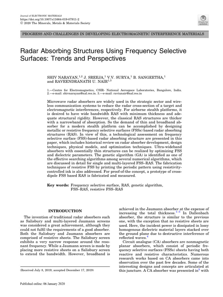 Radar Absorbing Structures Using Frequency Selective Surfaces: Trends and Perspectives | PDF ...