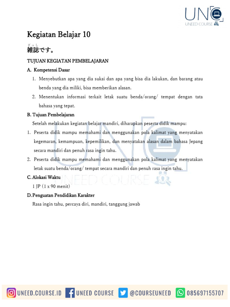 Modul Materi 10 Bahasa Jepang | PDF