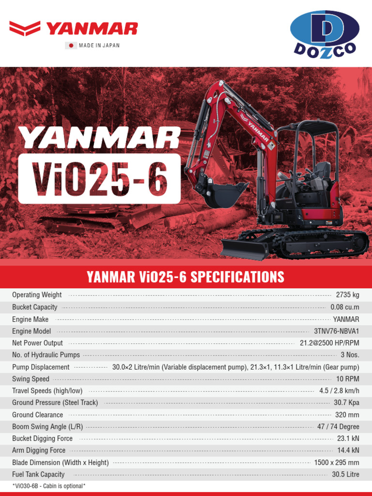 Yanmar ViO25-6 Spec Sheet | Download Free PDF | Pump | Machines