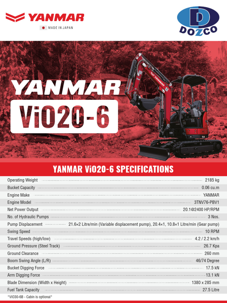 Yanmar ViO20-6 Spec Sheet | Download Free PDF | Pump | Machines