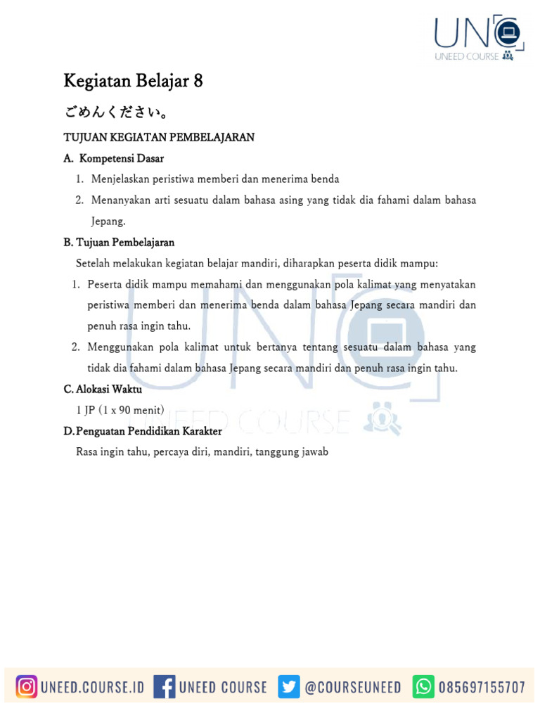 Modul Materi 8 Bahasa Jepang | PDF