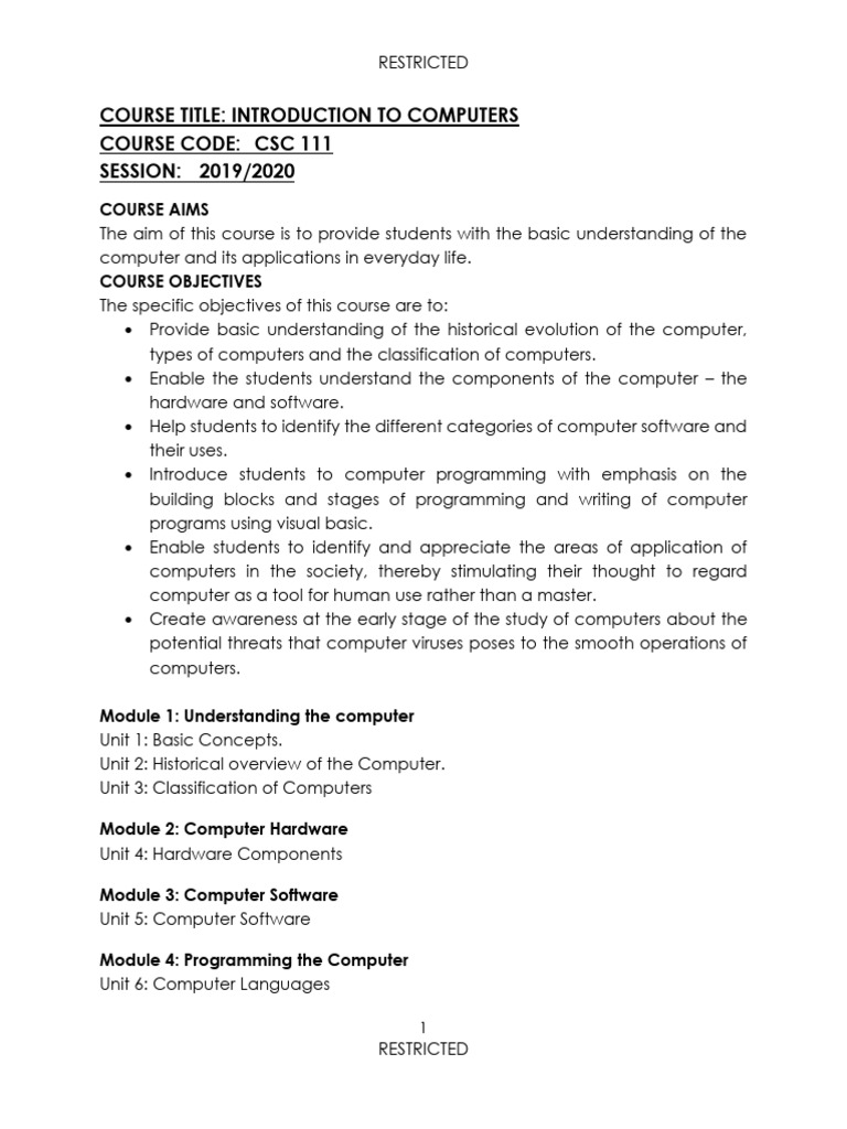 CSC 111 Lecture Notes 2019 | PDF | Central Processing Unit | Parallel ... CSC 111 Lecture Notes 2019 | PDF | Central Processing Unit | Parallel ...