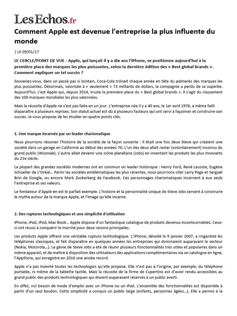 Article Les Echos - APPLE - Strat Différenciation | PDF | Apple Inc ...
