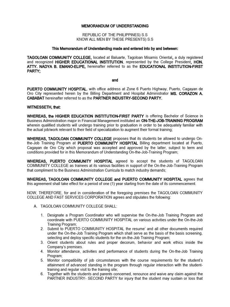MOU-OJT sample | PDF | Justice | Crime & Violence