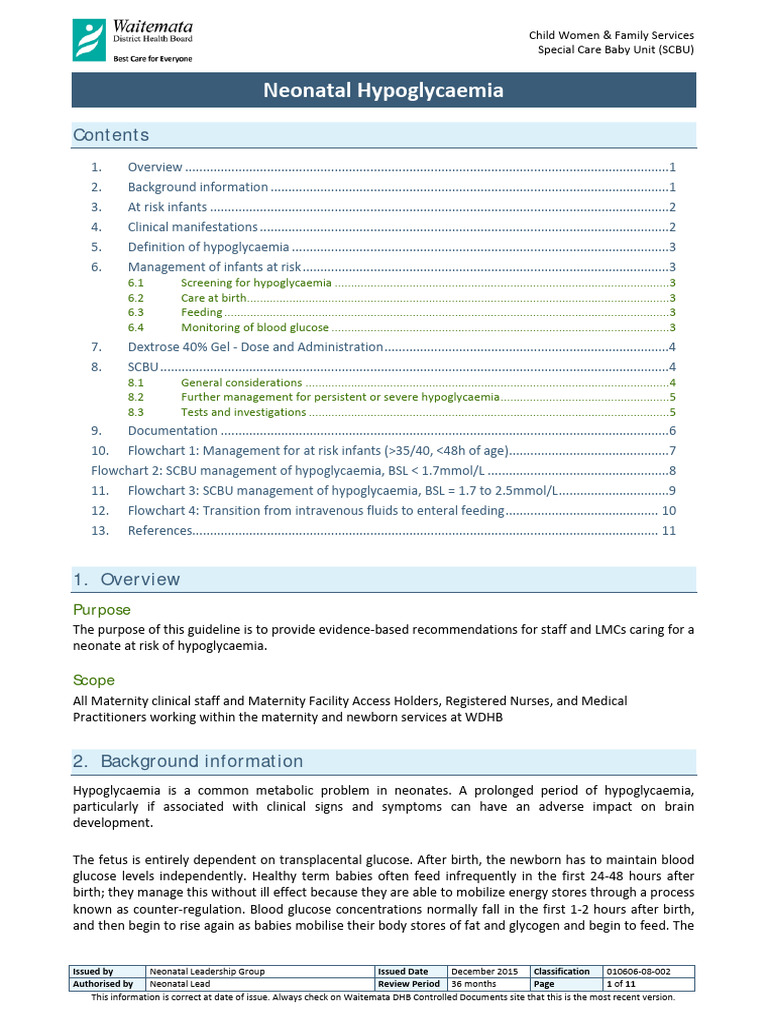 Neonatal Hypoglycaemia Guidelines | PDF | Hypoglycemia | Neonatal ...