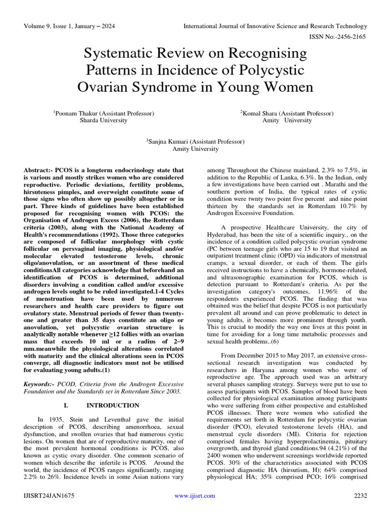 Systematic Review on Recognising Patterns in Incidence of Polycystic ...