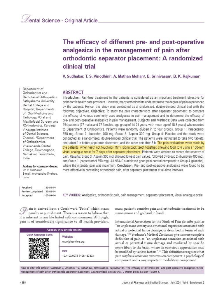 Sudhakar 2014 The Efficacy of Different Pre and Post Operative ...