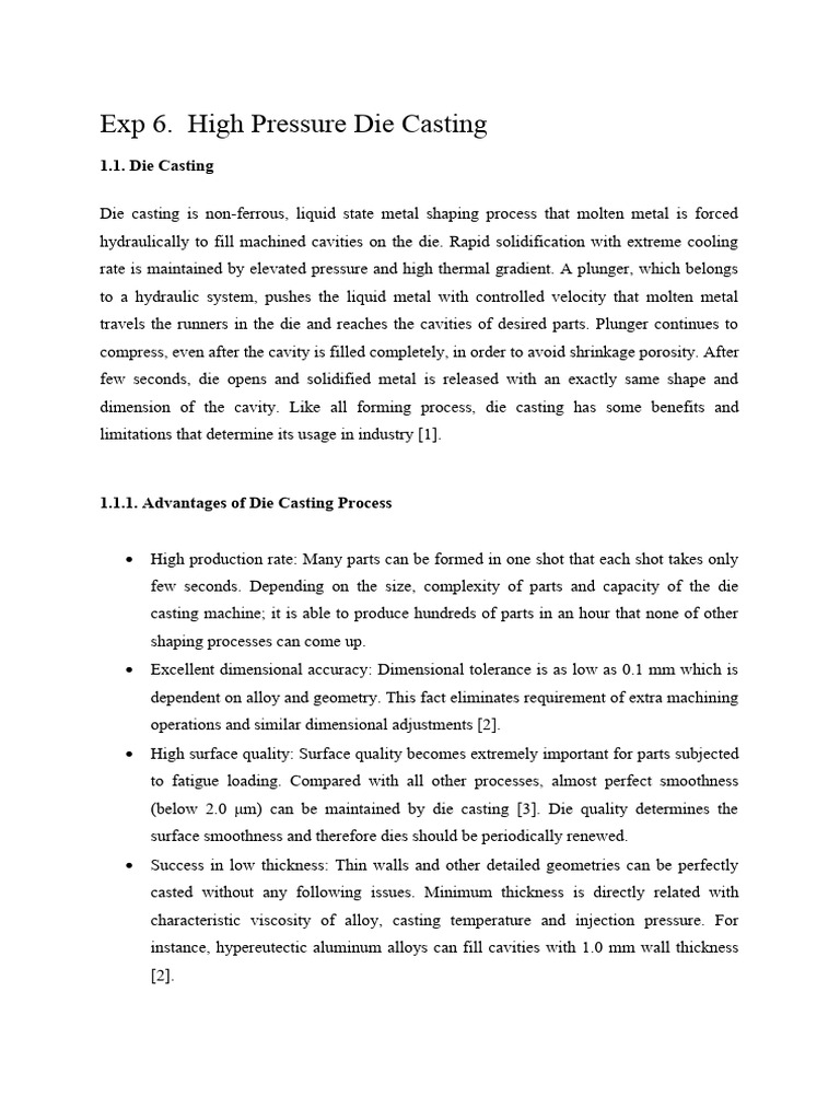 Exp 6 High Pressure Die Casting | PDF | Fracture | Industrial Processes
