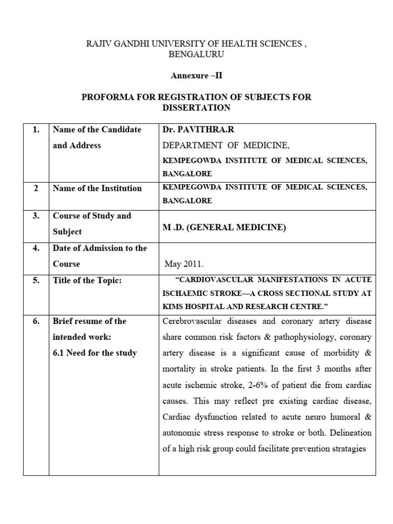 Synopsis For Dissertation | PDF | Stroke | Ischemia