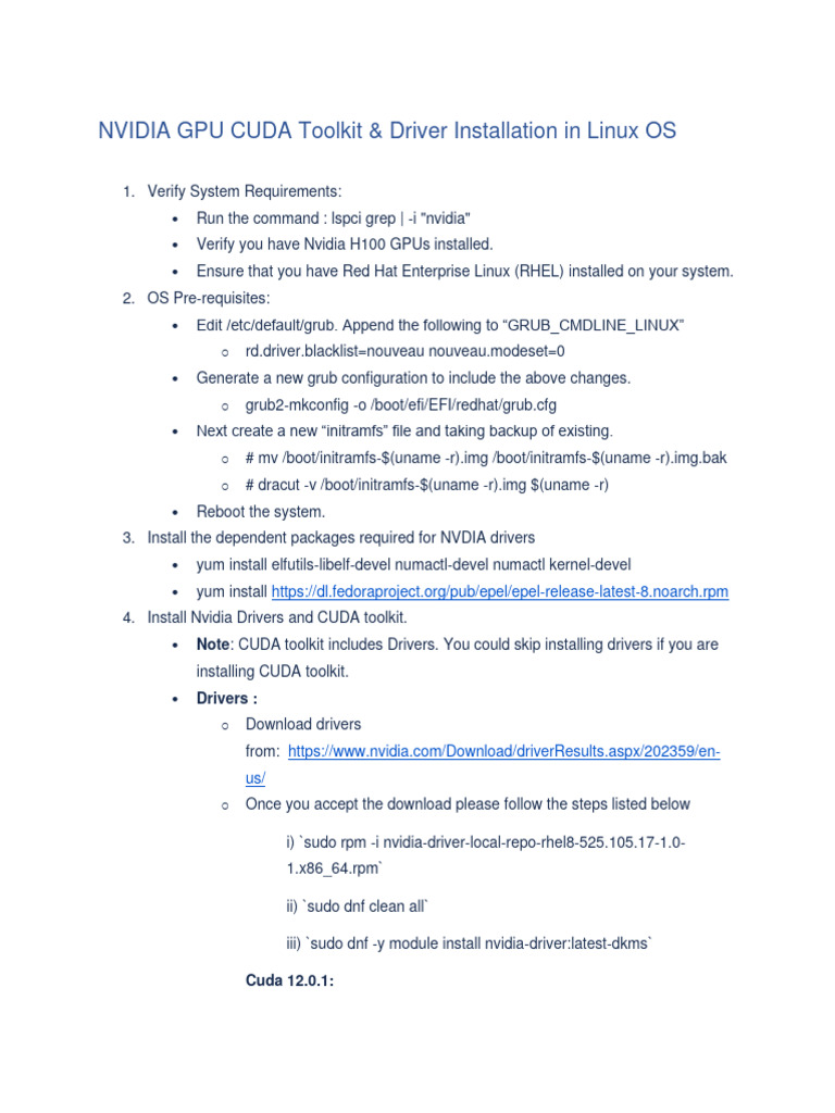NVIDIA GPU CUDA Toolkit & Driver Installation in Linux OS | PDF | Software Engineering ...