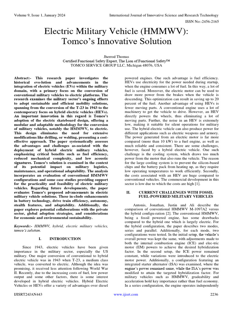 Electric Military Vehicle (HMMWV) : Tomco's Innovative Solution | PDF ...