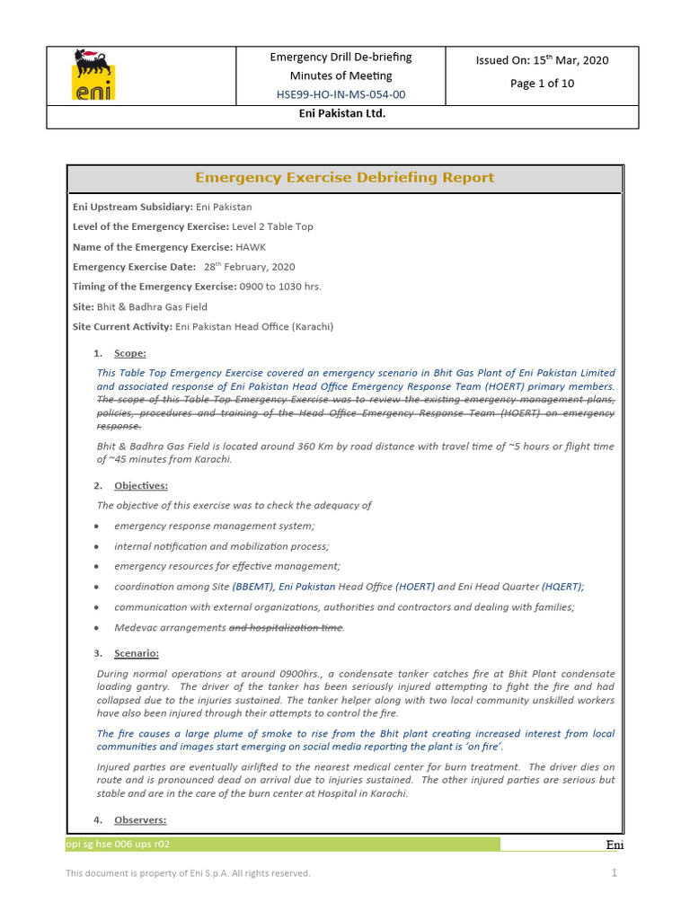 Emergency Drill Debriefing Report | PDF | Emergency