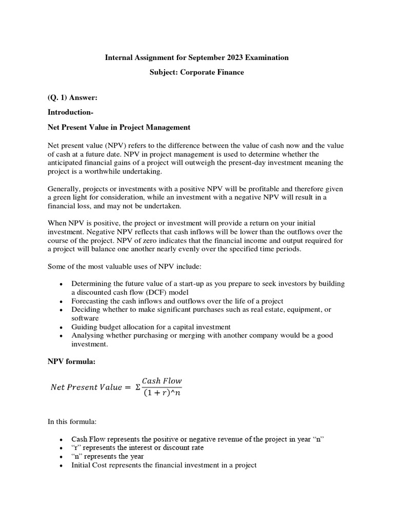 Internal Assignment - Corporate Finance | PDF | Net Present Value | Discounting